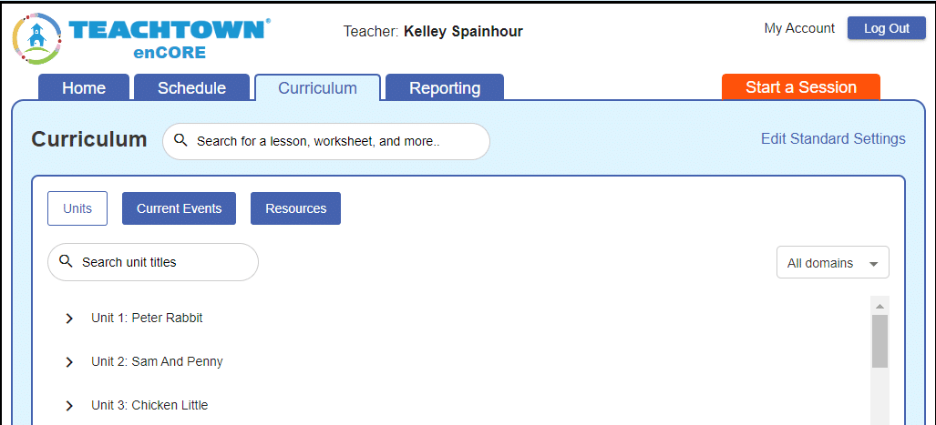 New Design of the enCORE Curriculum Tab